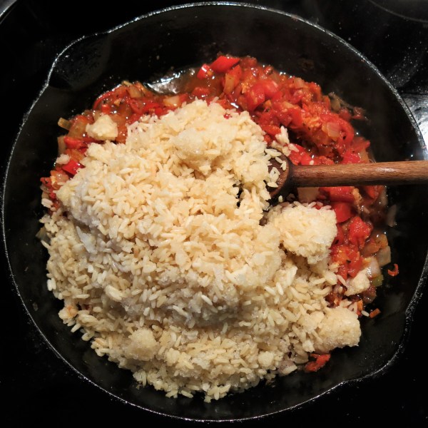 Cheesy Rice with Tomatoes, Onions and Garlic | Goddess Cooks