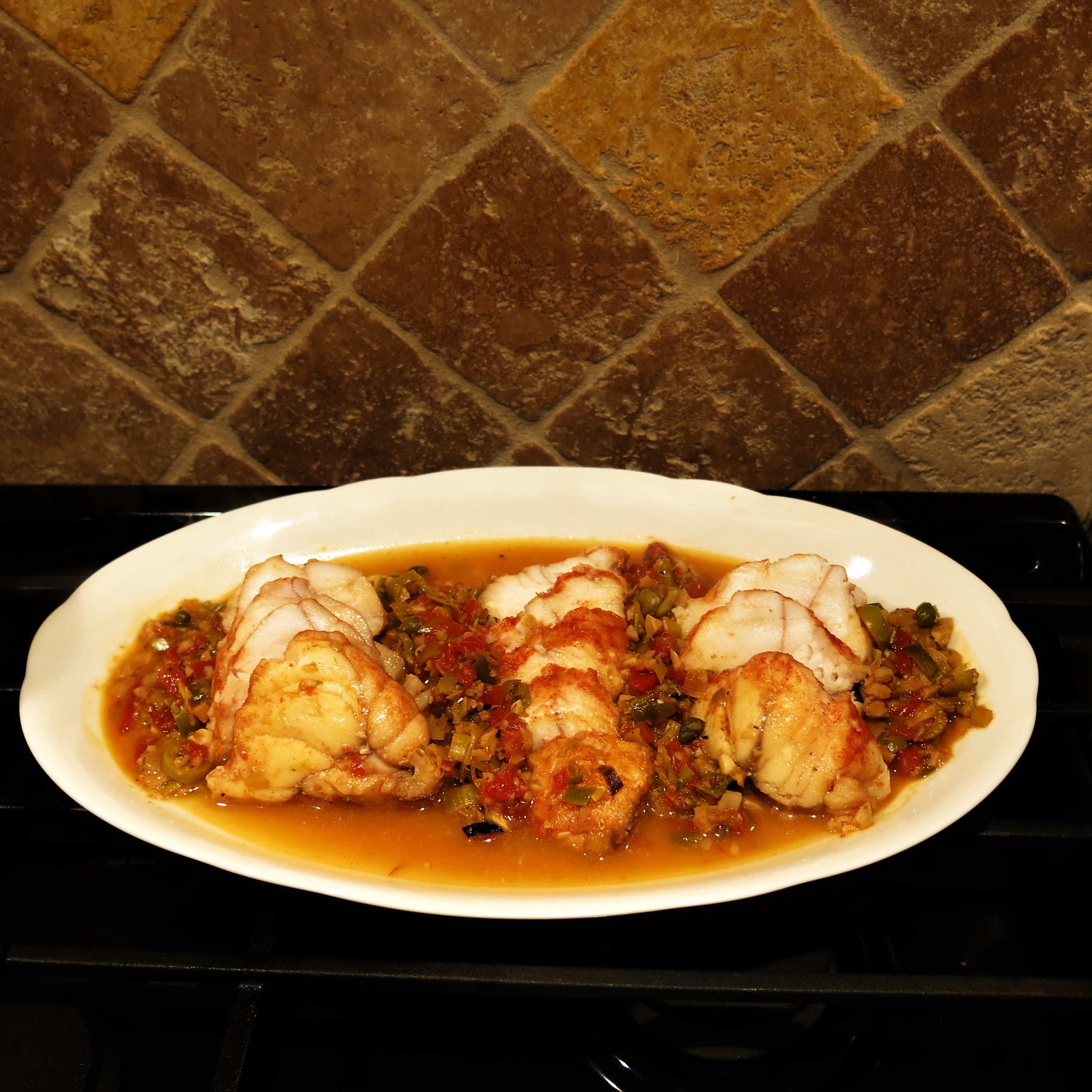 Spanish-Style Braised Monkfish in Roasted Pepper-Saffron Sauce ...